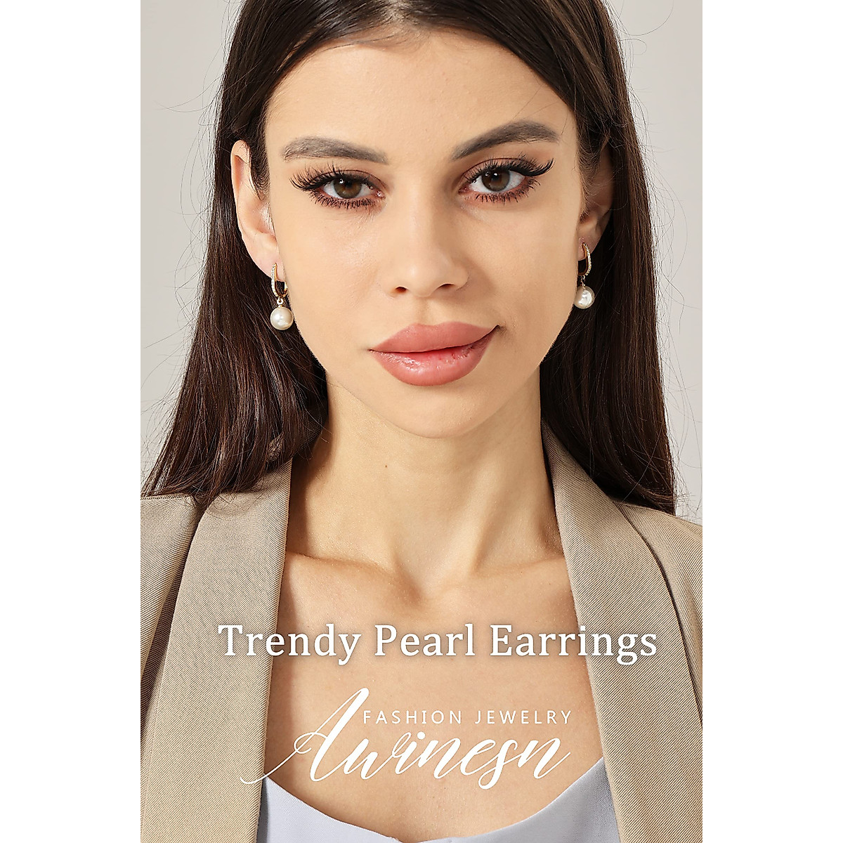 Awinesn Pearl Earrings for Women 14K Gold Plated Pearl Dangle Earrings Dainty 5A Cubic Zirconia Pearl Drop Earring With 925 Sterling Silver Post Jewelry for Bridal Bridesmaid