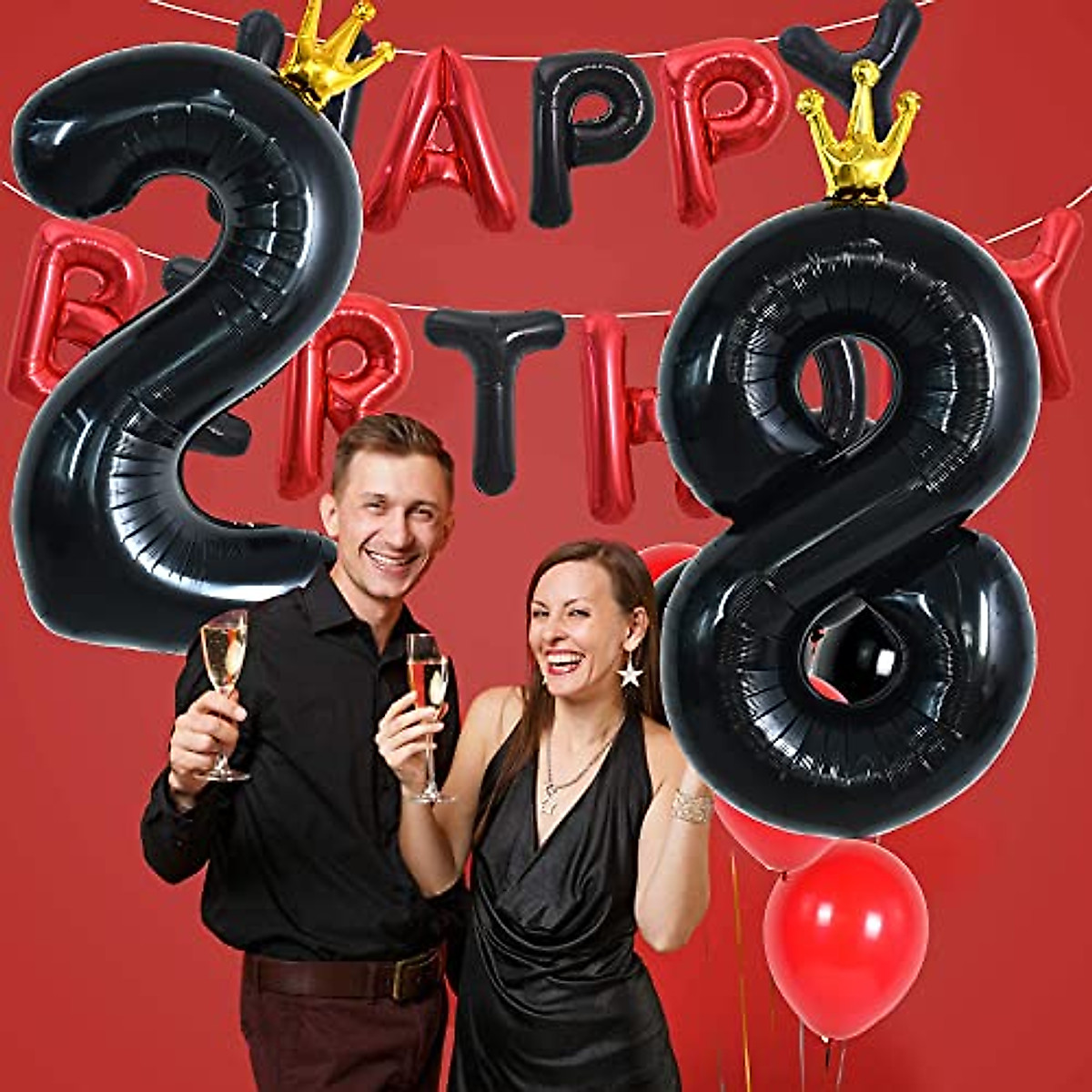 TONIFUL Crown Black 40 Inch Large Number Balloons 0-9, Crown Foil Mylar Big Digital Balloon Number 8 Digit Eight for Birthday Party Wedding Bridal Shower Engagement Photo Shoot Anniversary (Black 8)