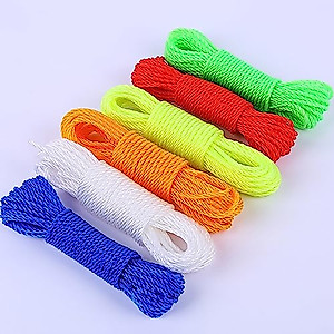 JeogYong Nylon Rope 33ft 1/5 inch (5mm) Clothes Line Ropes, Colored Clothesline Flag Pole Rope, Thick Strong Nylon String for Multi-Purpose Tie Down Outdoor Gardening Clothing Hanging Craft Projects