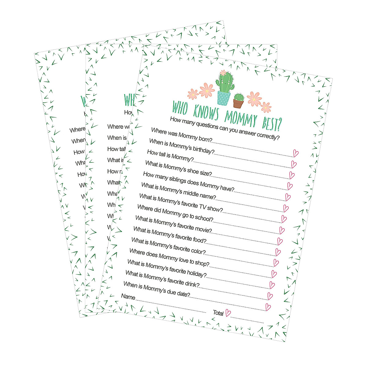 Cactus Who Knows Mommy Best Baby Shower Game - 24 count
