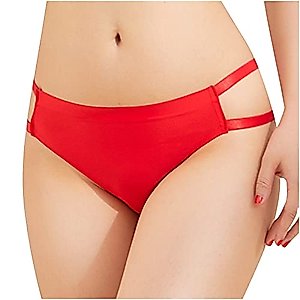 Womens Low Waist Panties Soft Silky Thong Briefs Hollow Out No Trace Lingerie Teen Girls Seamless No Show Underwear Red
