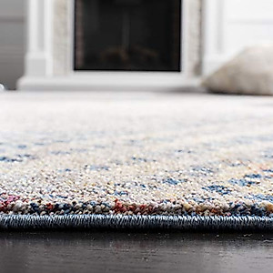 SAFAVIEH Monray Collection Area Rug - 8' x 10', Blue & Multi, Modern Abstract Distressed Design, Non-Shedding & Easy Care, Ideal for High Traffic Areas in Living Room, Bedroom (MNY656E)