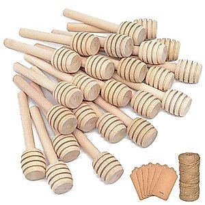 100Pcs 3 Inch Wood Honey Dipper Sticks with Natural Jute Twine & Kraft Paper Tags for Honey Jar Dispense Drizzle Honey Wedding Party Family by BNK
