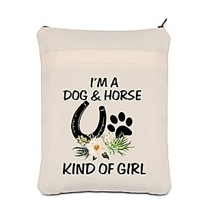 PLITI Dog Lover Book Sleeve Horse Lover Gift I'm A Dog and Horse Kind of Girl Paw Print Horseshoe Book Protector for Cowgirl (Dog Horse Girl BS)