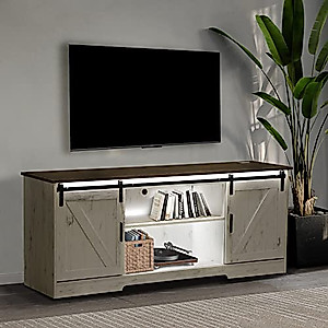 DANSION Farmhouse TV Stand for TVs up to 65 Inch, Smart Led Modern Entertainment Center with USB Port, 59" Media Console Table with Sliding Barn Door and Adjustable Shelf for Living Room, Bedroom