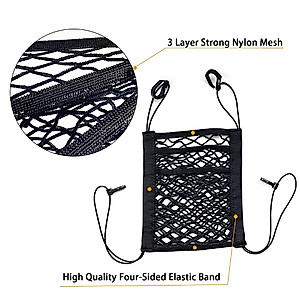 Dog Car Net Barrier with Auto Safety Mesh Organizer Baby Stretchable Storage Bag Between Seats Universal for Cars, SUVs -Easy Install,Safer to Drive with Children and Pets… (3 Layers)
