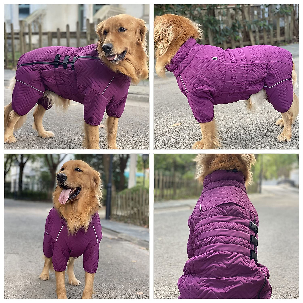 Warm Dog Coat Double Layers Dog Vest, 4 Legs Covered Windproof Waterproof Reflective Warm Dog Vest Outdoor Skating Dog Costume for Small Medium Large Dogs Purple XXL