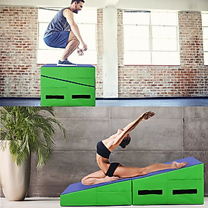 Gymnastics Mat Tumbling Mat for Home 48"x24" Incline Mat with Handles Folding Wedge mats for Tumbling Yoga,Gym,Core Workouts,Stretching(Blue)