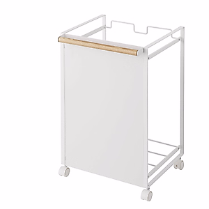 Yamazaki Home Concealed Rolling Sorter-Garbage Storage Basket On Wheels | Steel + Wood | Trash Can-Kitchen, One Size, White