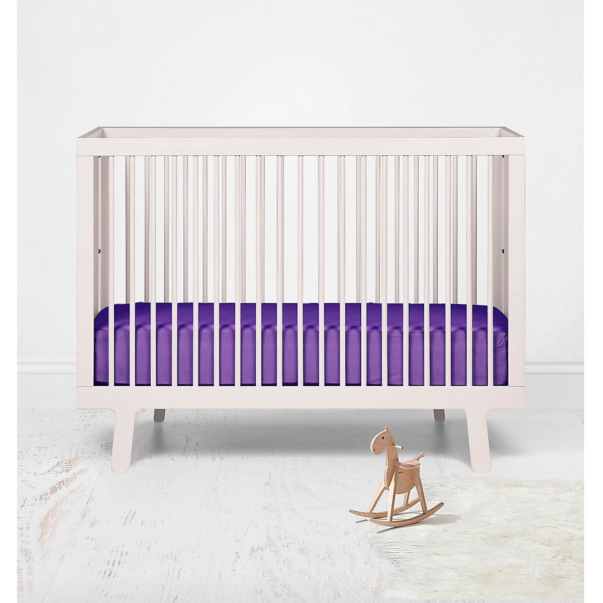 Bacati Solid Purple Fitted Crib Sheet 28" x 52", Soft Breathable Girls 100% Cotton Percale Sheet, Purple, for Girls, Fits US Standard Crib and Toddler Bed mattresses