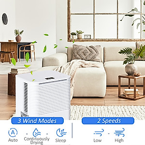 HOMCOM 1260 Sq. Ft Portable Electric Dehumidifiers with 3 Color Lights, LED Display, Quiet Dehumidifier for Basements, Bedroom, Bathroom, Closet, RV, 21pt/Day, White