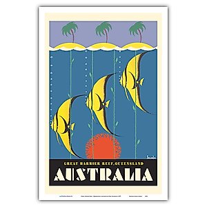 Great Barrier Reef - Queensland Australia - Moorish Idol Fish - Vintage Advertising Poster by Gert Sellheim c.1937 - Master Art Print (Unframed) 12in x 18in
