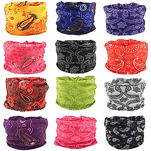 Cutewing Paisley Headband Bandanas Magic Headwrap Elastic Seamless Neck Gaiter Balaclava UV Resistence Sport Headwear for Yoga Hiking Riding(12PCS)