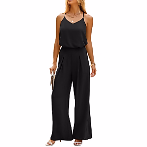 PRETTYGARDEN Women's Summer 2 Piece Set Sleeveless V Neck Cami Top Wide Leg Pants Loose Fit Casual Outfit (Black,X-Large)