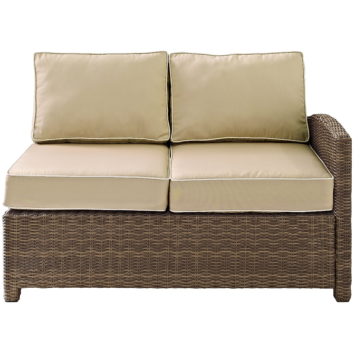 Crosley Furniture Bradenton Outdoor Sectional Right Side Loveseat, 2-Person Wicker Patio Couch for Deck, Brown with Sand Cushions
