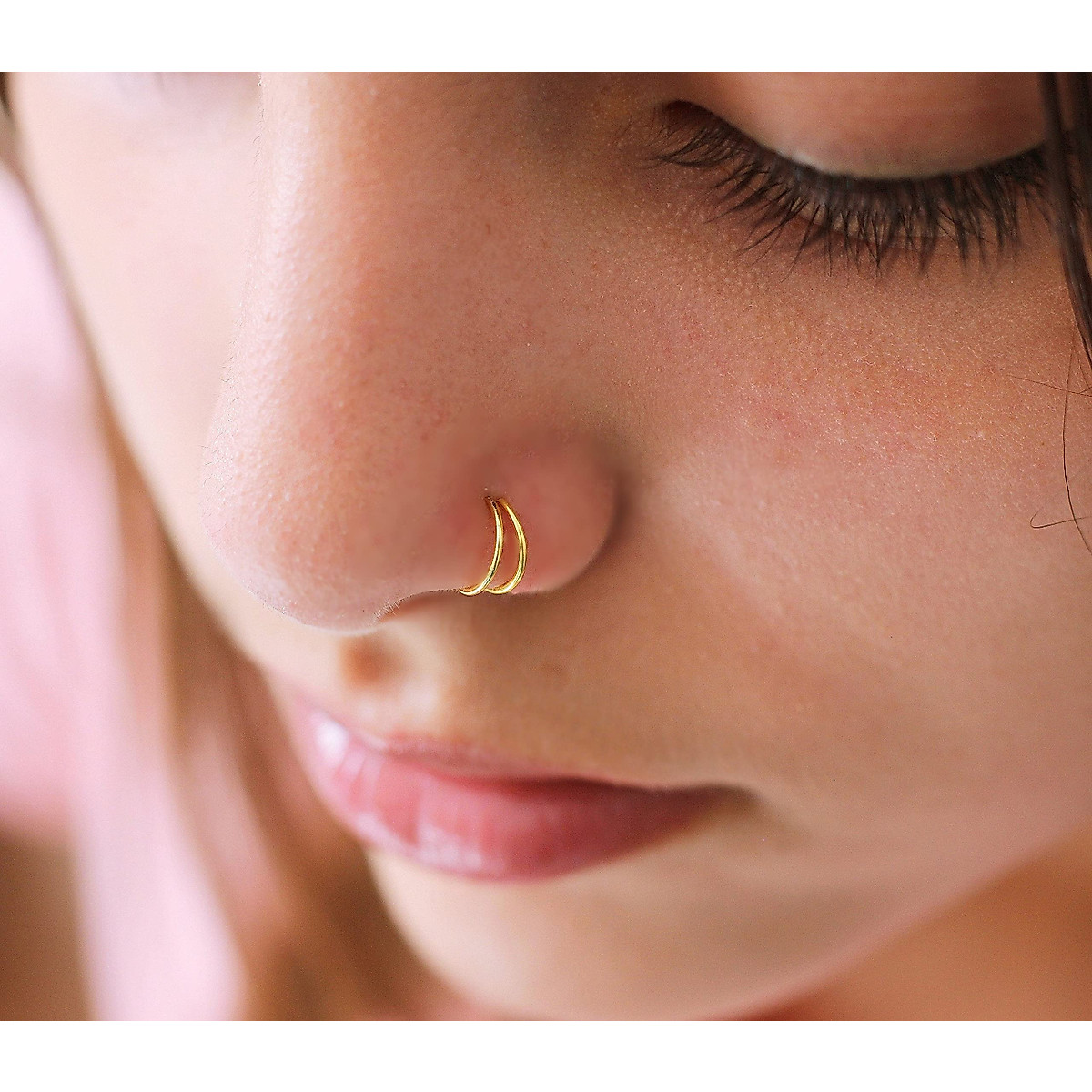QWALIT Nose Rings Nose Rings Hoops Nose Piercings Double Hoop Nose Rings for Women Nose Piercing Jewelry Hoop Nose Rings Nose Rings Surgical Steel Rose Gold