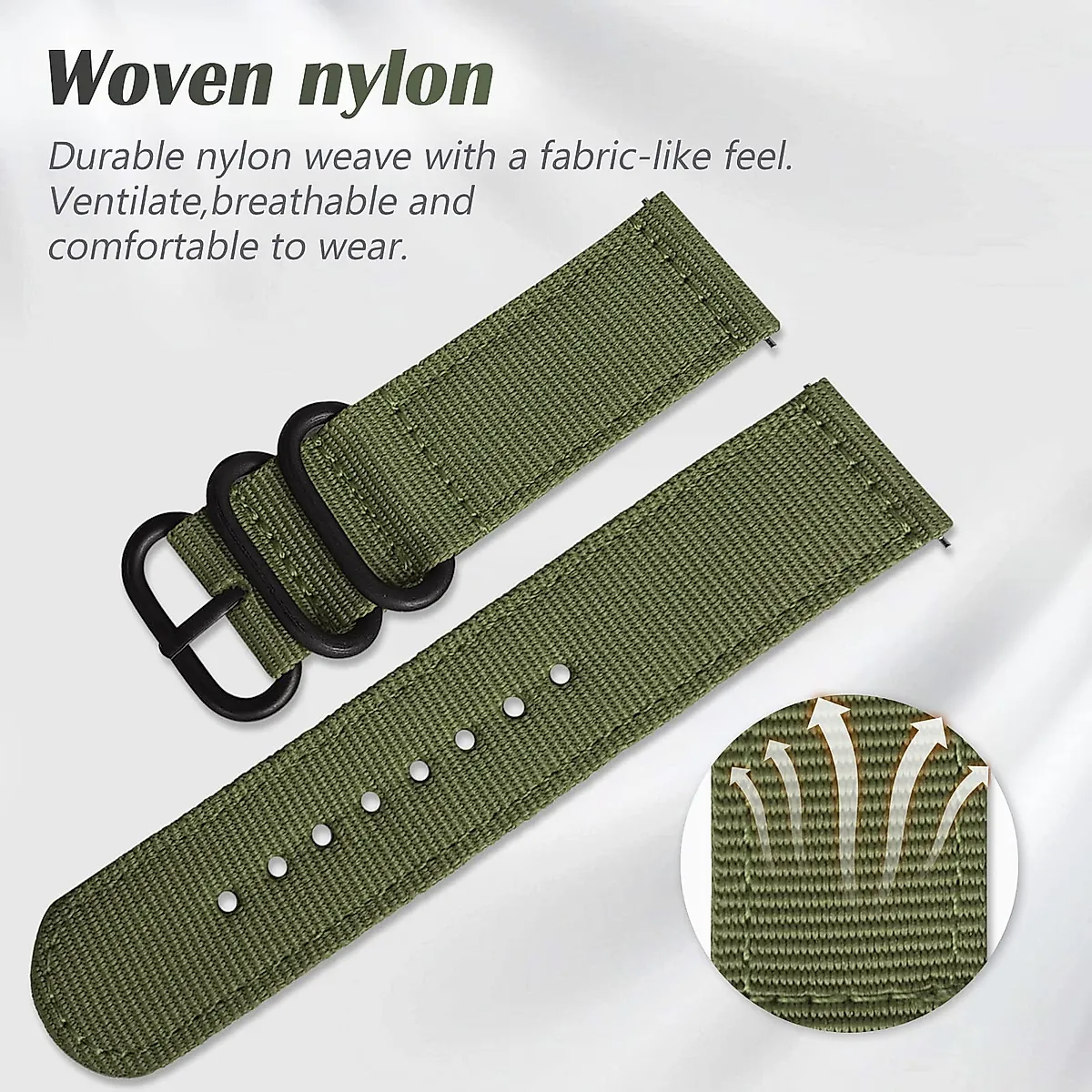 uEmoh Watch Bands, Quick Release Nylon Watch Straps for Men Women, Watch Bands of Multiple Colors & Width(18mm, 20mm, 22mm) (20mm, ArmyGreen)
