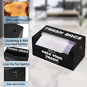 Trash Bag Dispenser Wall Mounted, Wooden Trash Bag Holder, Garbage Bag Dispenser Roll Holder Farmhouse Plastic Bag Roll Holder, Kitchen Trash Can Liner Organizer for Kitchen, Pantry