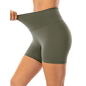 Lavento Women's All Day Soft Biker Shorts 5 Inch - High Waisted Workout Gym Running Yoga Short (Olive Green, 6)