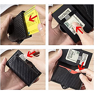 RFID Protection Minimalist Pop-Up Wallet Carbon Fibre Leather