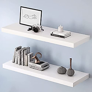 RANK Floating Shelves 2 Pack Modern Display Wall Shelf for Bedroom, Bathroom, Living Room and Kitchen, Deeper Than Others (White, 35.5" L x 11.5" D x2 T)