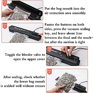 Automatic Vacuum, Household Kitchen Food Preservation, One-Click Operate, for Sous and Food Storage, Dry/Wet/Soft/Oil/Powder Universal, with 10 Vacuum Bags (Matt black)