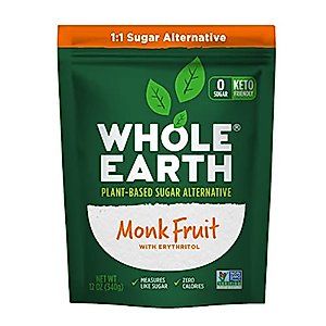 WHOLE EARTH Monk Fruit Sweetener with Erythritol, Plant-Based Sugar Alternative, 12 Ounce Pouch