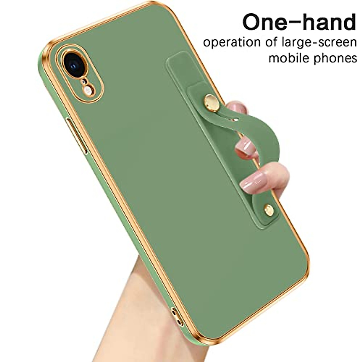 VENINGO iPhone XR Case, Phone Cases for iPhone XR,Slim Fit Soft TPU Rubber with Adjustable Wristband Kickstand Scratch Resistant Shockproof Protective Cover for Apple iPhone XR 6.1 Inch, Matcha Green