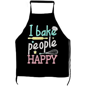 WengBeauty Funny Apron Bib for Women Men Machine I Bake People Happy Pastry Chef Cake Cookie Baker Vintage Chef Apron Washable for Kitchen Crafting BBQ