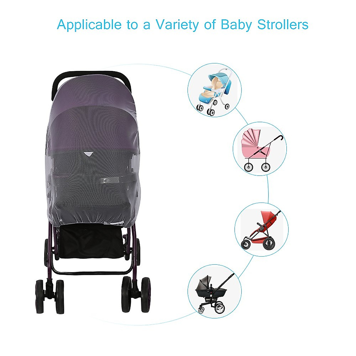 Yosoo Baby Net Cart Full Cover Travel System Netting Bee Net for Baby Strollers, Bassinets, and Car Seats Mesh