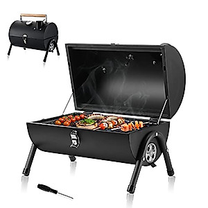 Portable Charcoal Grill, HaSteeL Small Folding Outdoor Grill, Mini Black Barbecue Grill with Thermometer, Compact Tabletop BBQ Grill for Camping Picnic Backyard Patio, 116 Square Inches & Screwdriver