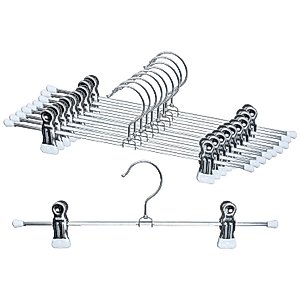 Mawa by Reston Lloyd Non-Slip Space-Saving Clothes Hanger For Pants & Skirts with Two Clips, Style K/40D, Set of 10, 15 3/4"L, White