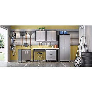Manhattan Comfort Fortress Floating Storage, Modern Stainless-Steel Garage Cabinet, Small, Grey
