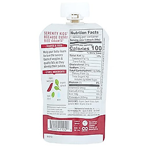 Serenity Kids 6+ Months USDA Organic Veggie Puree Baby Food Pouches | No Sugary Fruits or Added Sugar | Allergen Free | 3.5 Ounce BPA-Free Pouch | Sweet Potato & Spinach | 1 Count