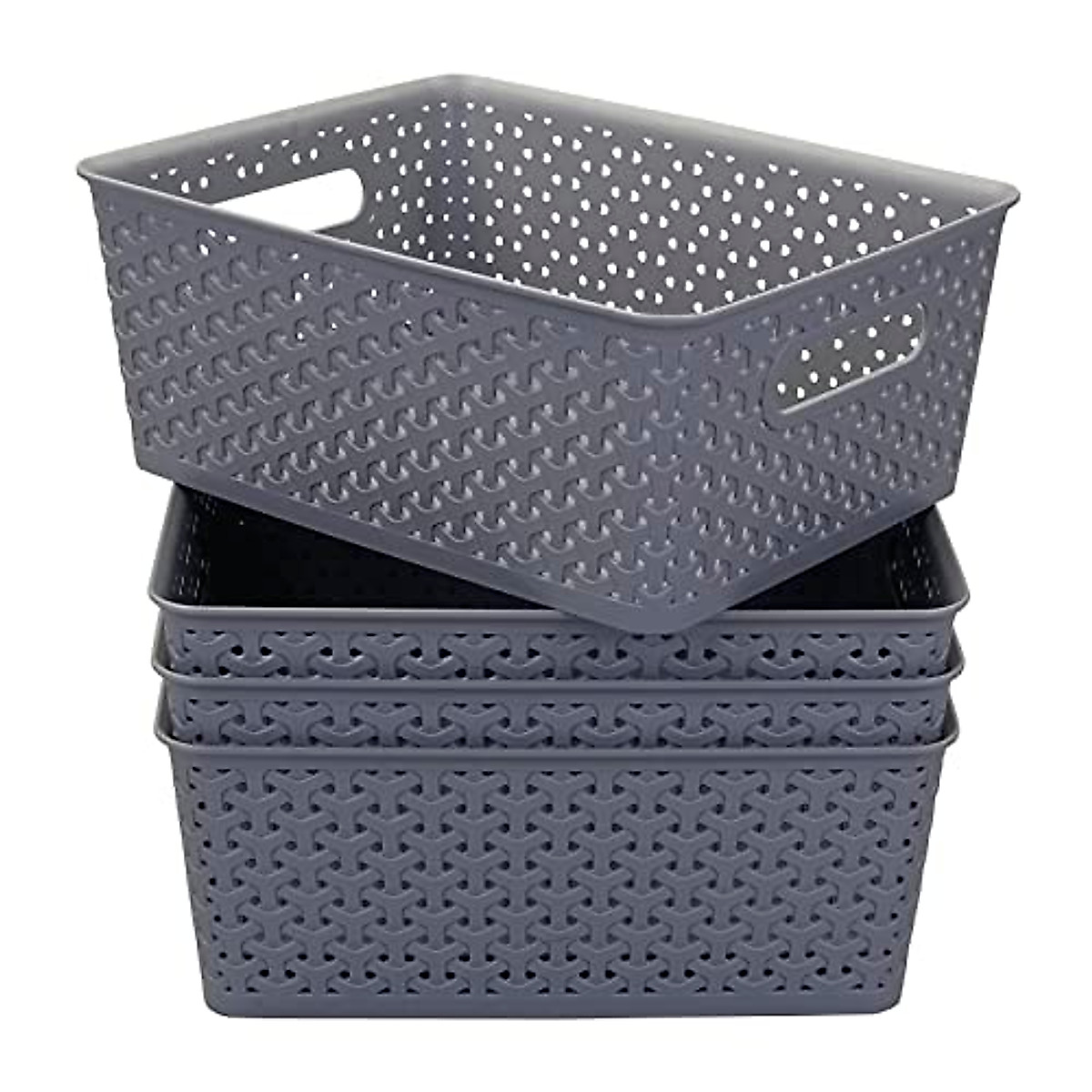 Gloreen Grey Plastic Basket, Weave Storage Baskets, 4 Packs
