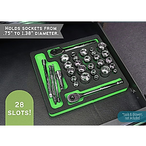 Polar Whale Tool Drawer Organizer Socket Holder Insert Green and Black Durable Foam Strong Tray Holds 25 Sockets and More Fits Craftsman Husky Kobalt Milwaukee and Many Others