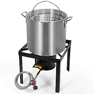 Barton X-Large Aluminum Turkey Fryer Steamer Burner BBQ Fair Clam Bake Pot 64 Qt Capacity 100,000 High-Pressure Burner