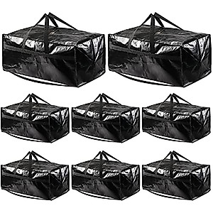 Fixwal 8pcs Heavy Duty Moving Bags Extra Large, Moving Totes with Strong Handles & Zippers, Packing Bags Storage Bags for Moving, Space Saving, Clothes, Moving Supplies, Moving Boxes （Black）