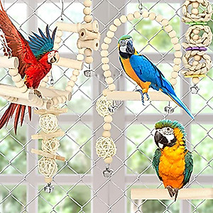 GWHOLE 8 PCS Bird Toys for Parakeets, Parrot Swing Chewing Hanging Standing Wooden Toys Bird Cage Accessories for Parrots Cockatiels Conures Budgies