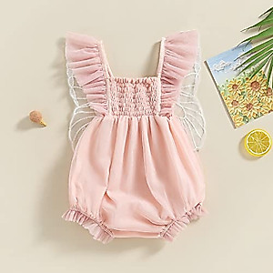 CREAIRY Baby Girl Butterfly Wings Short Sleeve Romper Dress Lace Tulle Tutu Dress Bodysuit Jumpsuit Birthday Summer Outfits (Pink, 9-12 Months)