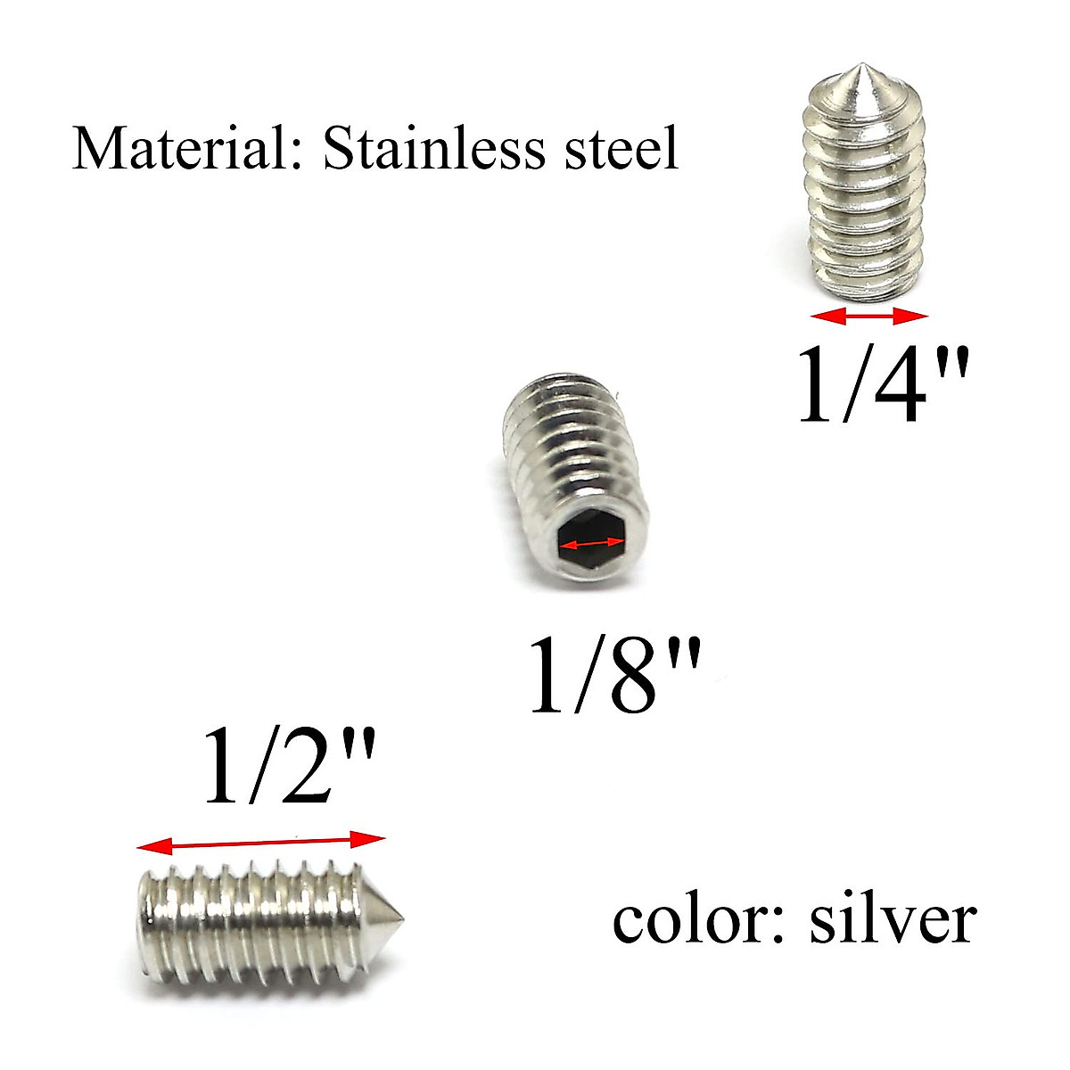 Pro Bamboo Kitchen 20pcs 1/4-20x1/2" Hexagon Hex Socket Set Grub Screws 304 Stainless Steel Full Thread Cone Point Grub Screw