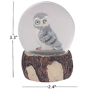 SINGEEK Owl Snow Globe - Hand Painted Owl Figurine Snowglobe, Manual Snowfall 65MM Water Globe Home Office Decor (Gray)