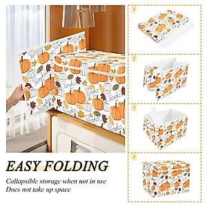 senya Thanksgiving Storage Baskets Collapsible Storage Bins with Lids, Pumpkin Leaf Fall Autumn Thanksgiving Storage Boxes Clothes Baskets for Organizing
