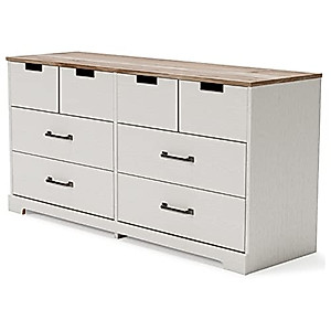 Signature Design by Ashley Vaibryn Farmhouse 6 Drawer Dresser with Smooth-Gliding Drawers and Safety Stop, White & Light Brown