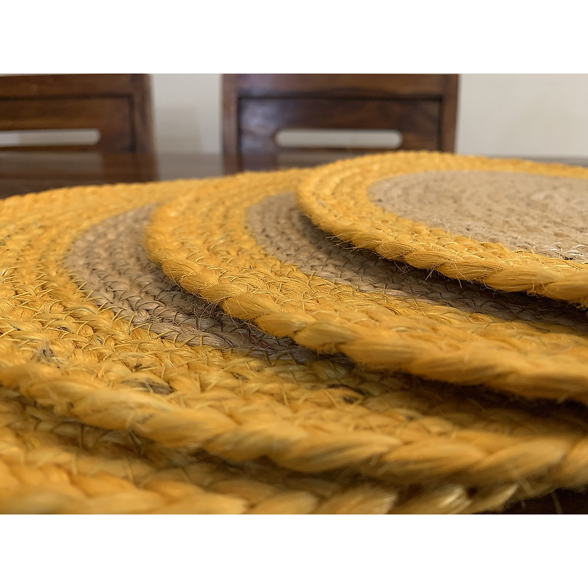 Nature4u 100% Jute Hand Braided Placemat Set of 4 Rustic Vintage Farmhouse Table top & Dining Table Round Placemat for Parties (14” Diameter, Natural Beige) Set of 4