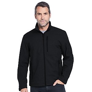 Weatherproof Midweight Softshell Jackets for Men - Water Resistant Zip-Up Men's Jacket with Stand Collar, Lightweight Windbreaker for Winter & Outdoor Activities, Black Medium