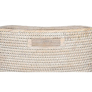 La Jolla Rattan Oblong Storage Basket, White-Wash, Large