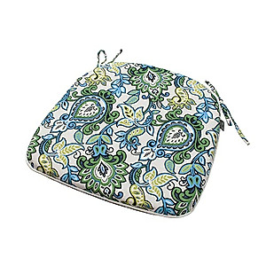 MAGPIE FABRICS Outdoor/Indoor Chair Cushions with Ties, Waterproof All Weather Patio Seat Pads for Patio Furniture Home Office Garden Decoration 17"x16"x2" (Botanical Blue Green, Set of 4)