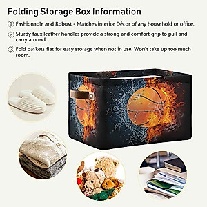 Storage Basket Cube Sport Basketball Fire Large Collapsible Toys Storage Box Bin Laundry Organizer for Closet Shelf Nursery Kids Bedroom,15x11x9.5 in,1 Pack