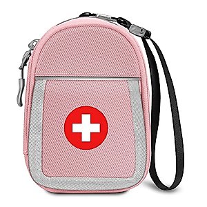 SITHON Insulated Medicine Carrying Case Bag - Small Travel Medication Organizer Emergency Medical Pouch Holds Auvi Q, Nasal Spray, Allergy Meds, Asthma Inhaler Case for Small EpiPens, Pink